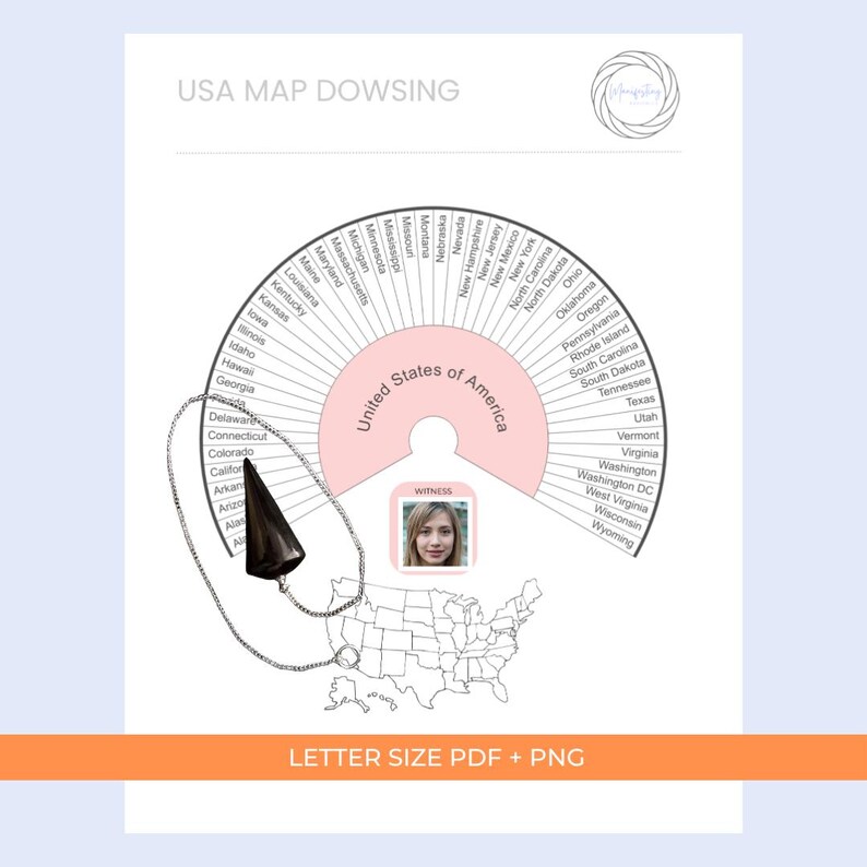 USA Map Dowsing Chart – Printable Radiesthesia Pendulum Chart for ...