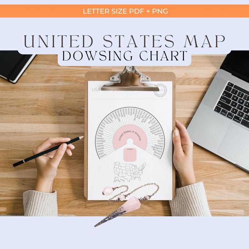 USA Map Dowsing Chart Printable Radiesthesia Pendulum Chart for Energy ...