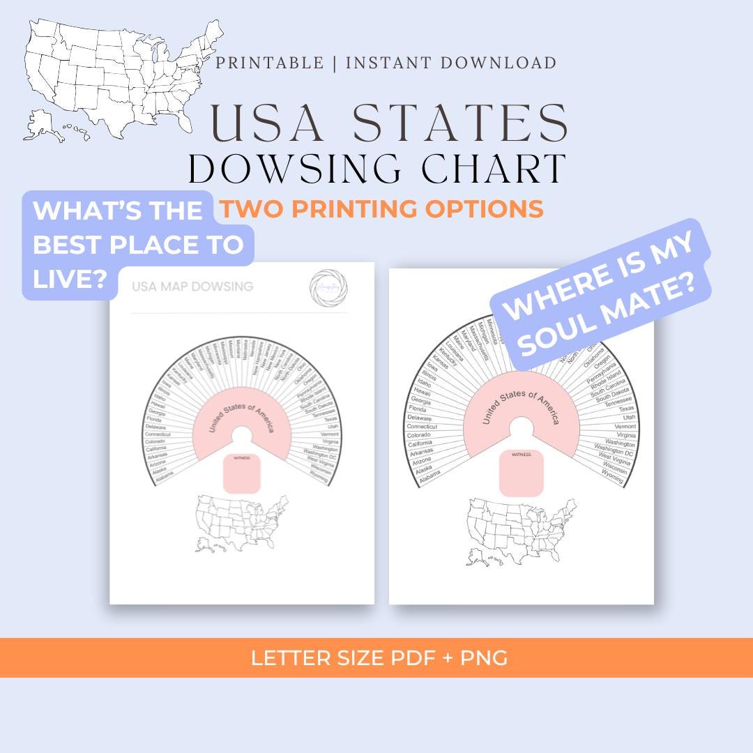 USA Map Dowsing Chart – Printable Radiesthesia Pendulum Chart for ...