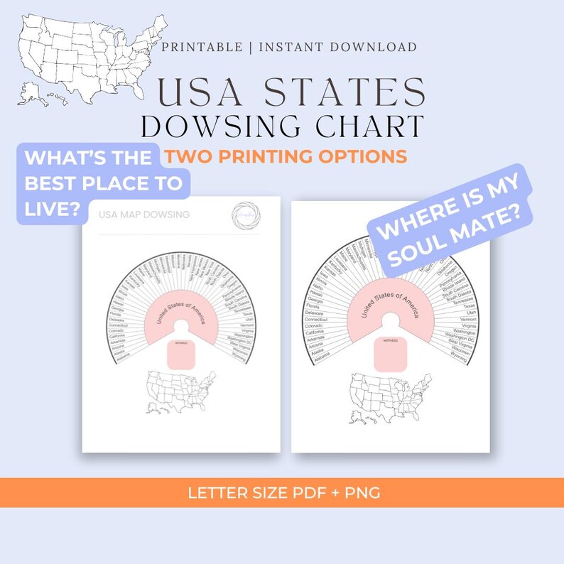 USA Map Dowsing Chart – Printable Radiesthesia Pendulum Chart for ...