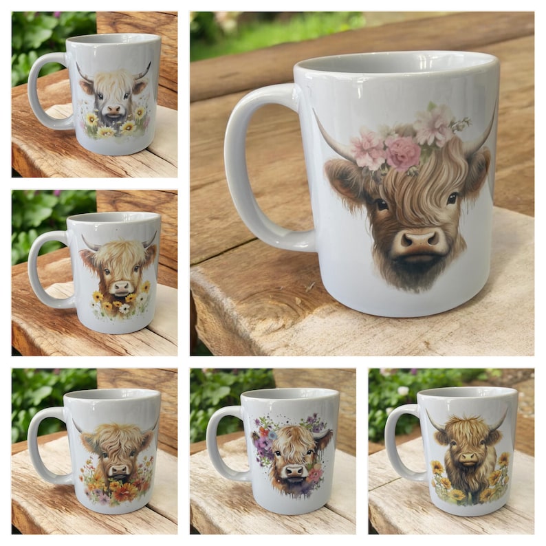 Set of 6 Highland Cow Mugs With FREE Matching Coasters - Etsy