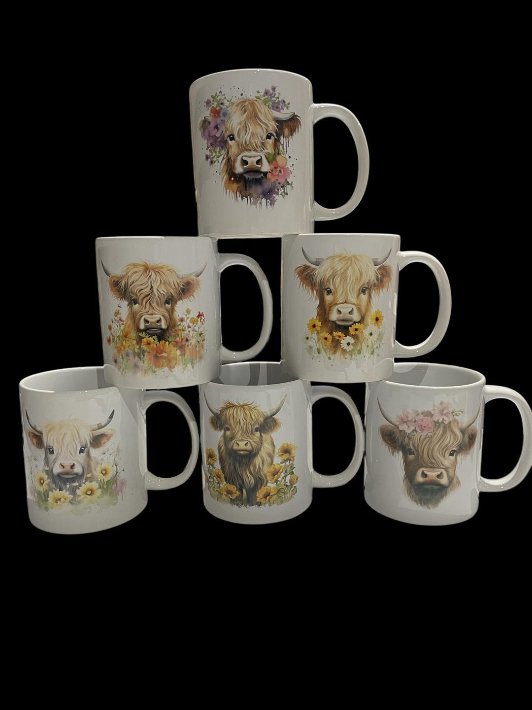 Set of 6 Highland Cow Mugs With FREE Matching Coasters - Etsy
