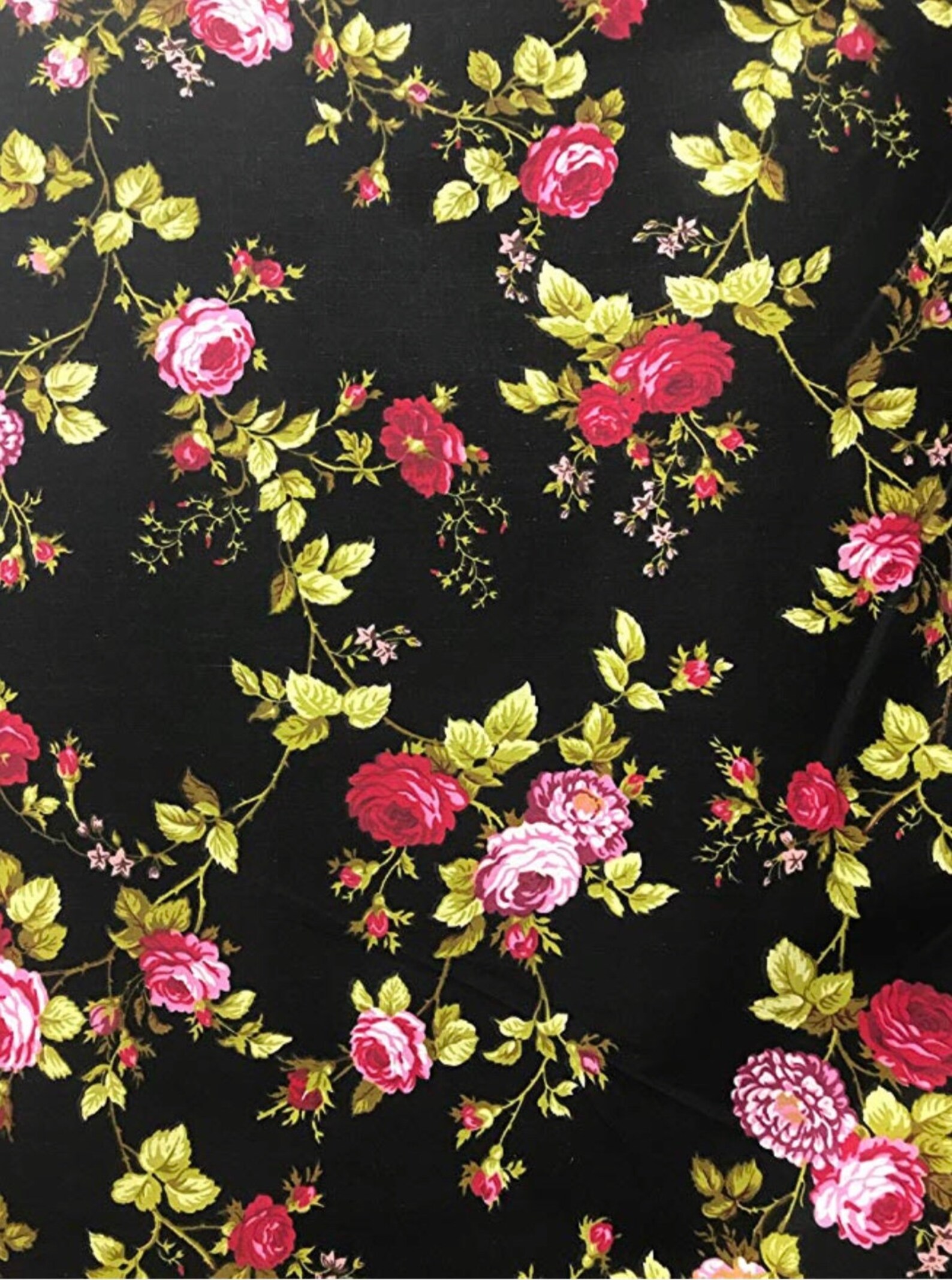 Vintage Floral Rose Print Poly Cotton Fabric by the Yard, 58”/60” Wide ...