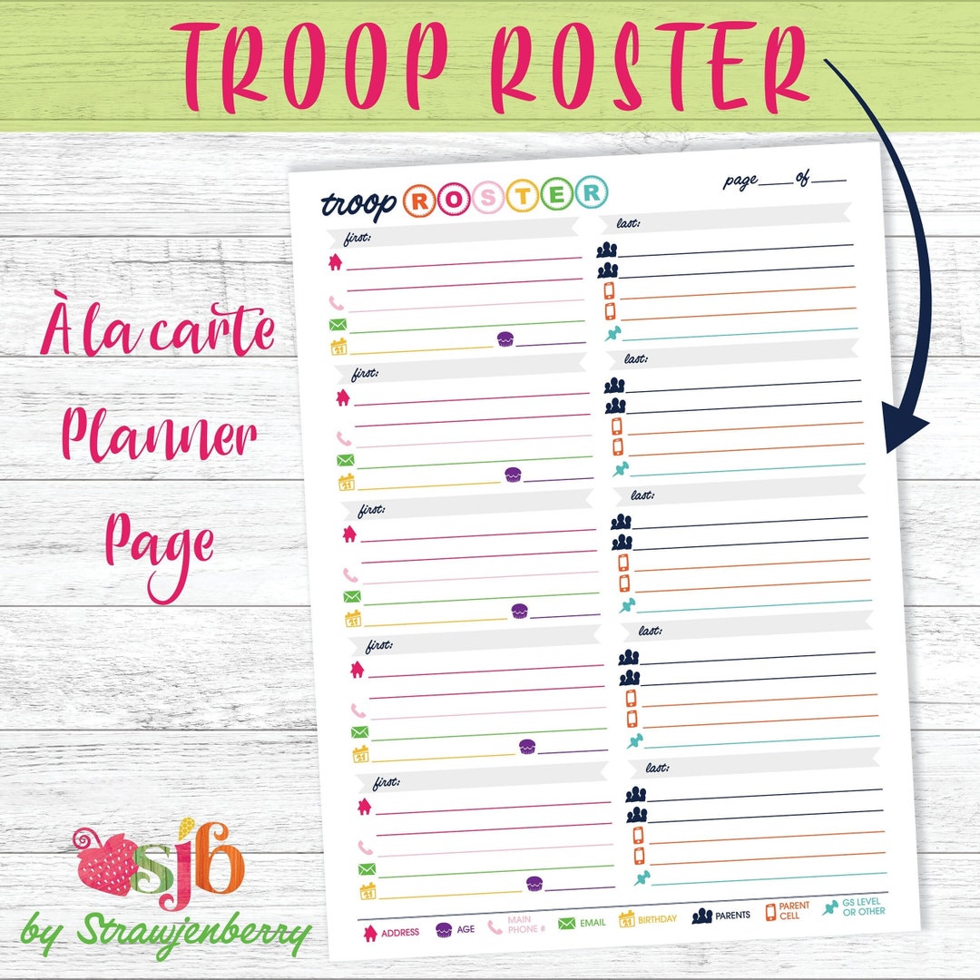 Troop Roster Single Page Leader Planner Planning Girl Scouts Inspired ...