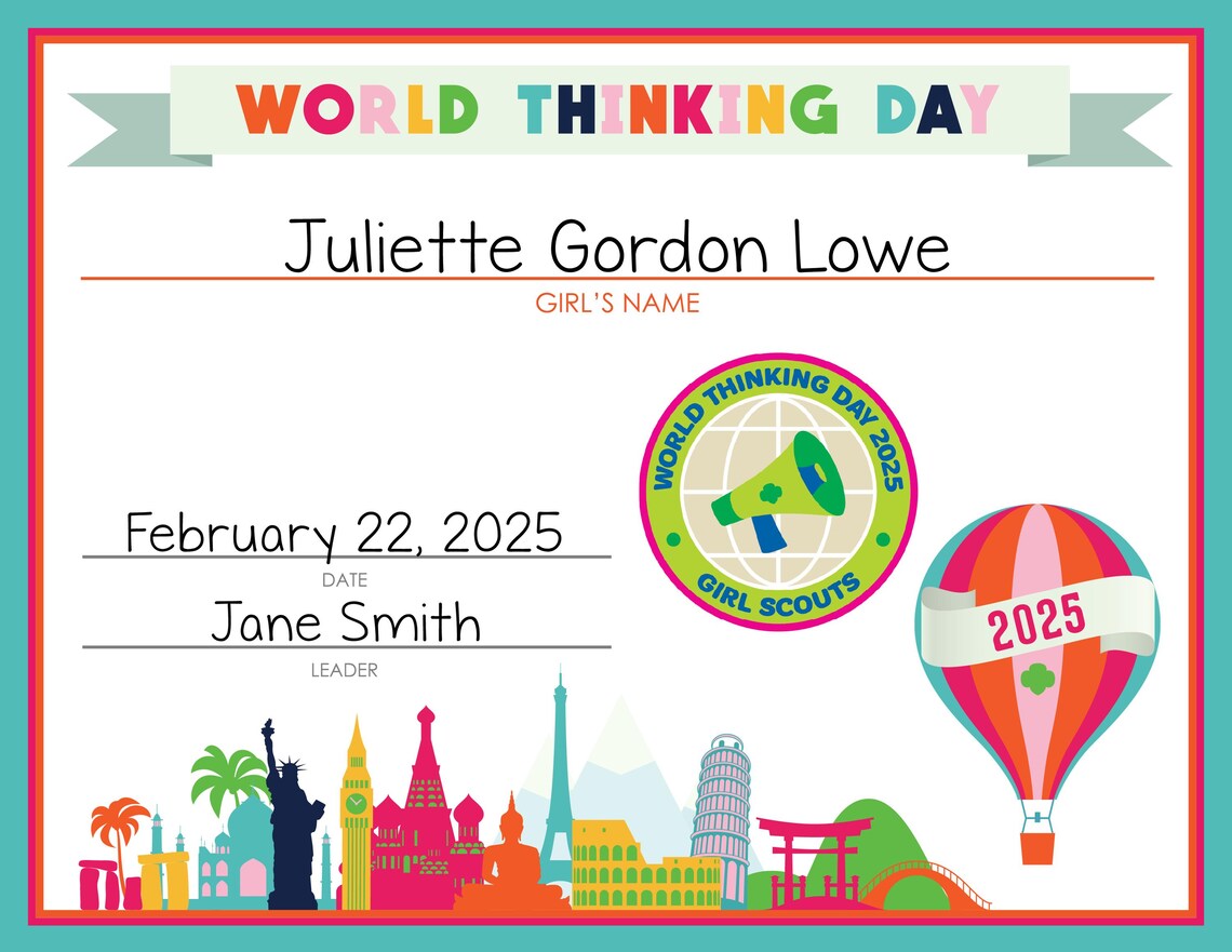 World Thinking Day Badge Patch: Fillable Certificate (PDF Download) - Etsy