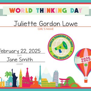 World Thinking Day Badge Patch: Fillable Certificate (PDF Download) - Etsy