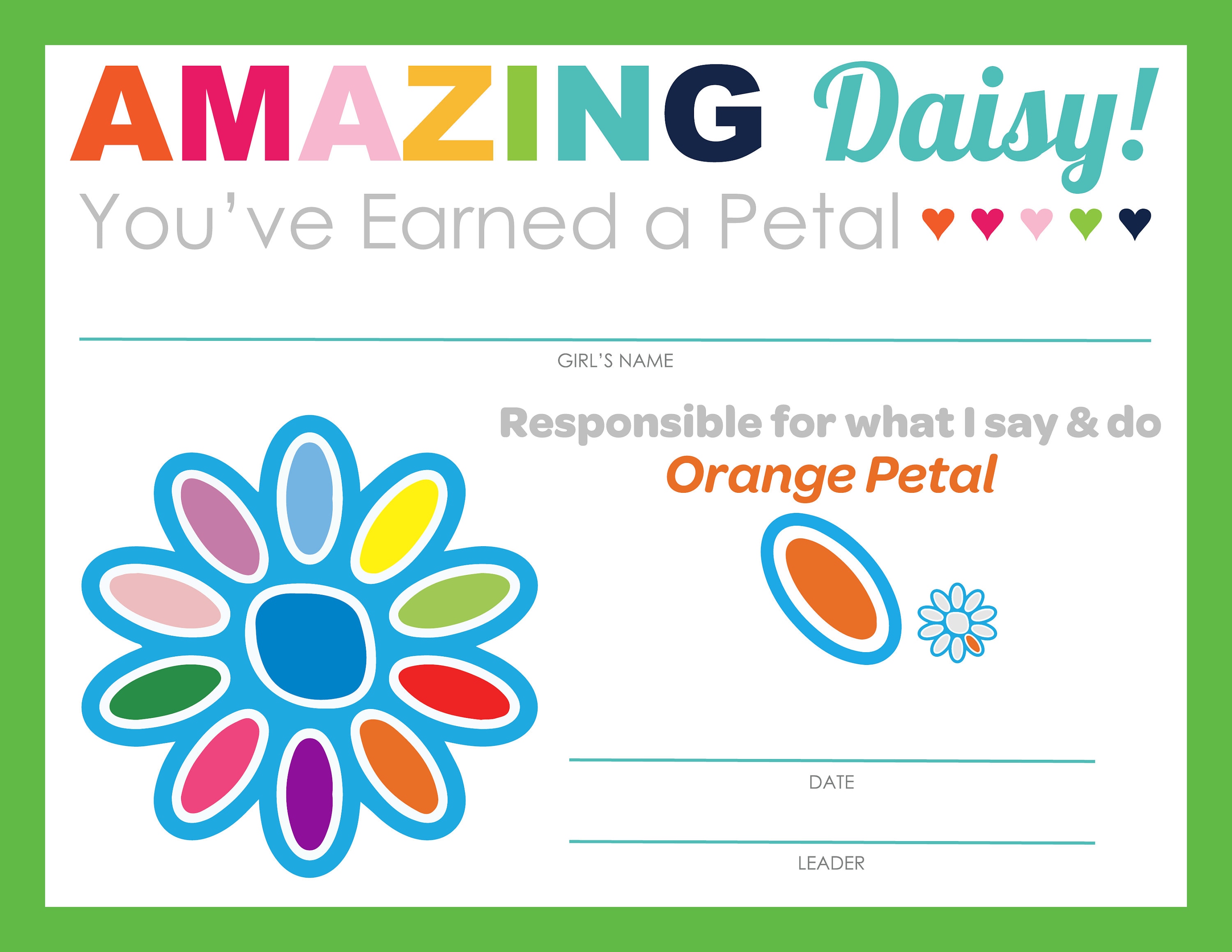 Girl Scouts Inspired Daisy Petal & Leaf Certificates Strawjenberry ...