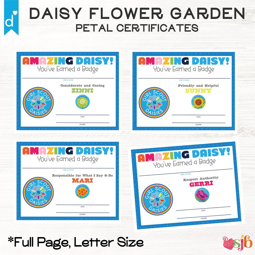 NEW! Daisy Flower Garden Petal Names With Sticker Images Girl Scouts ...