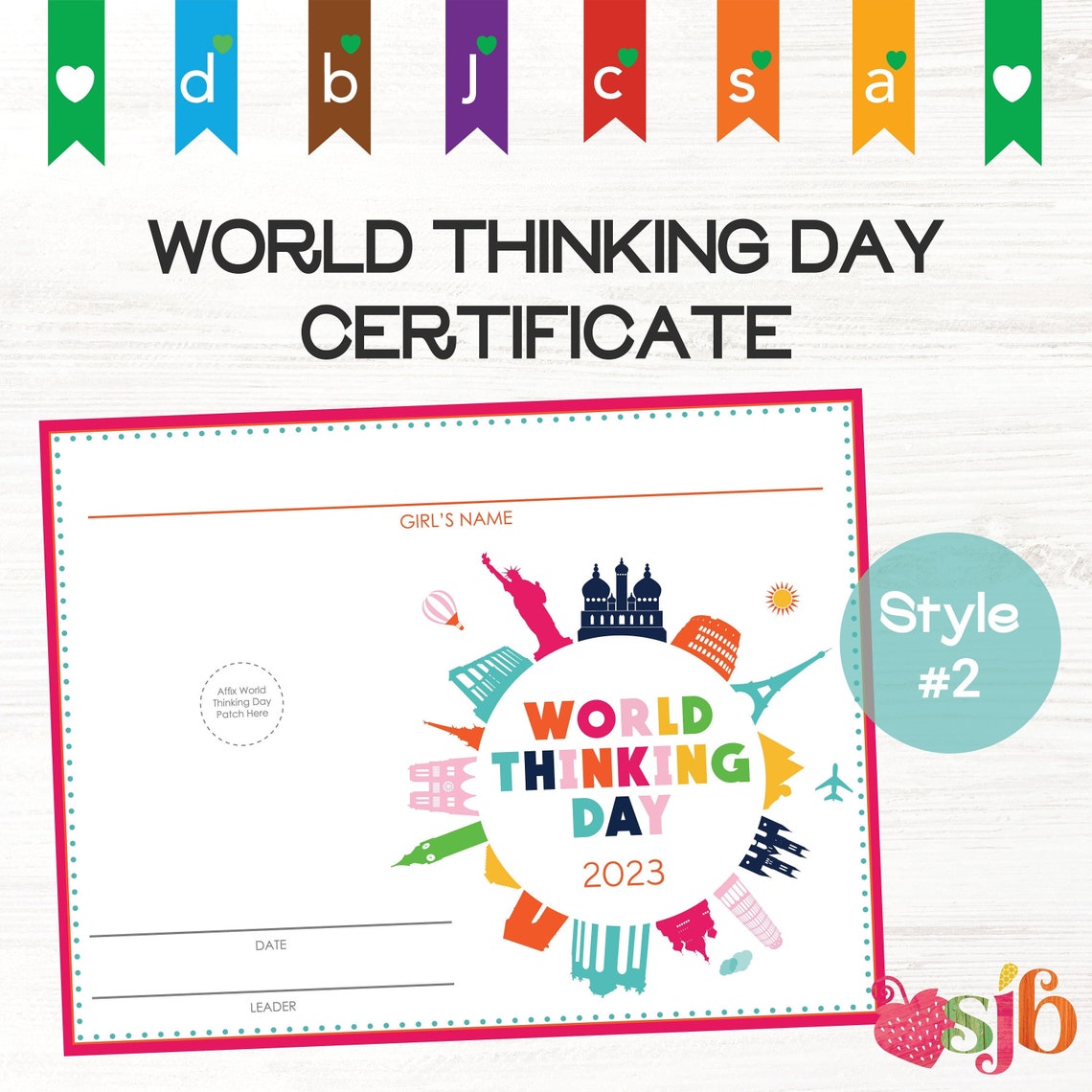 World Thinking Day Badge Patch FILLABLE Certificate Style 2 - Etsy