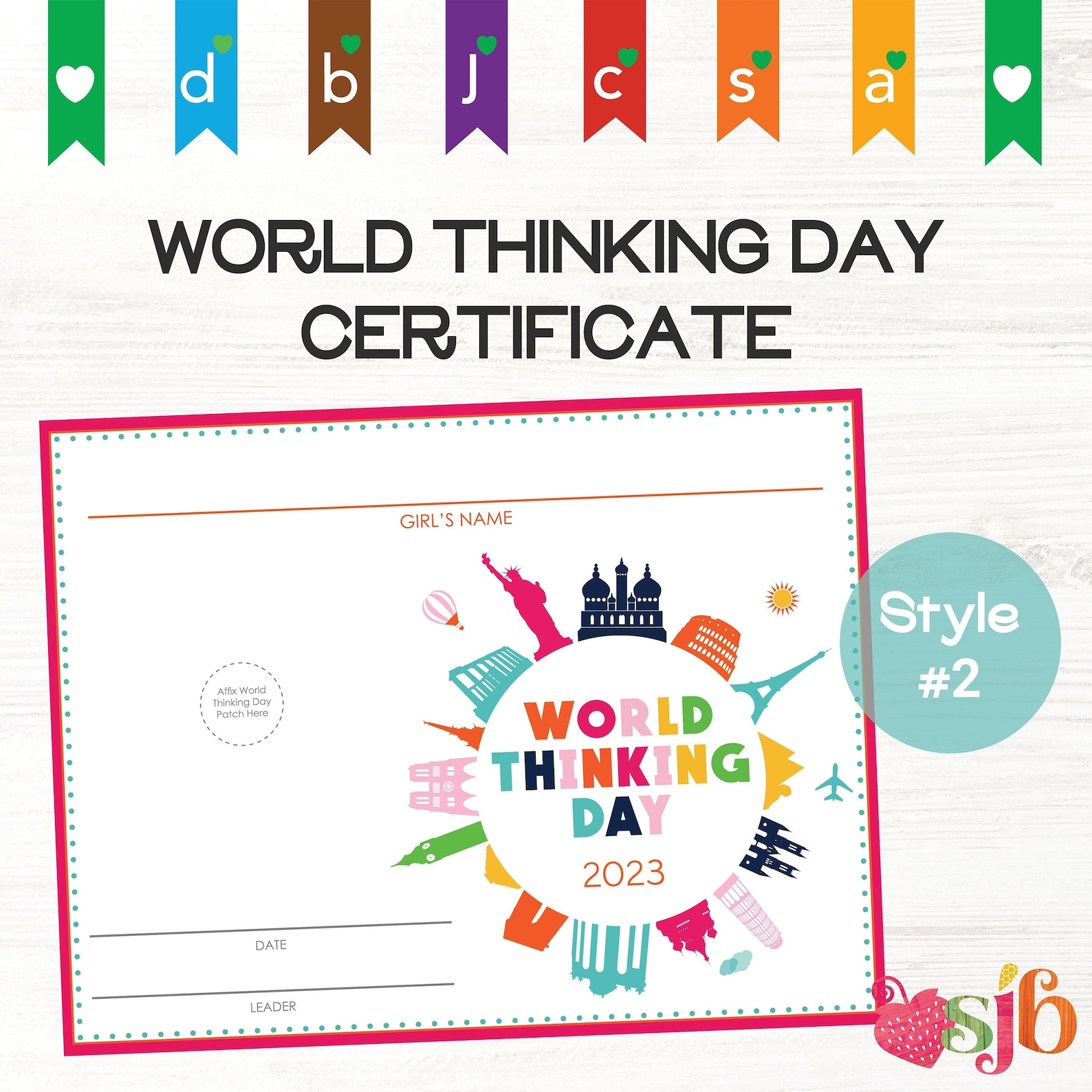 World Thinking Day Badge Patch FILLABLE Certificate Style 2 - Etsy