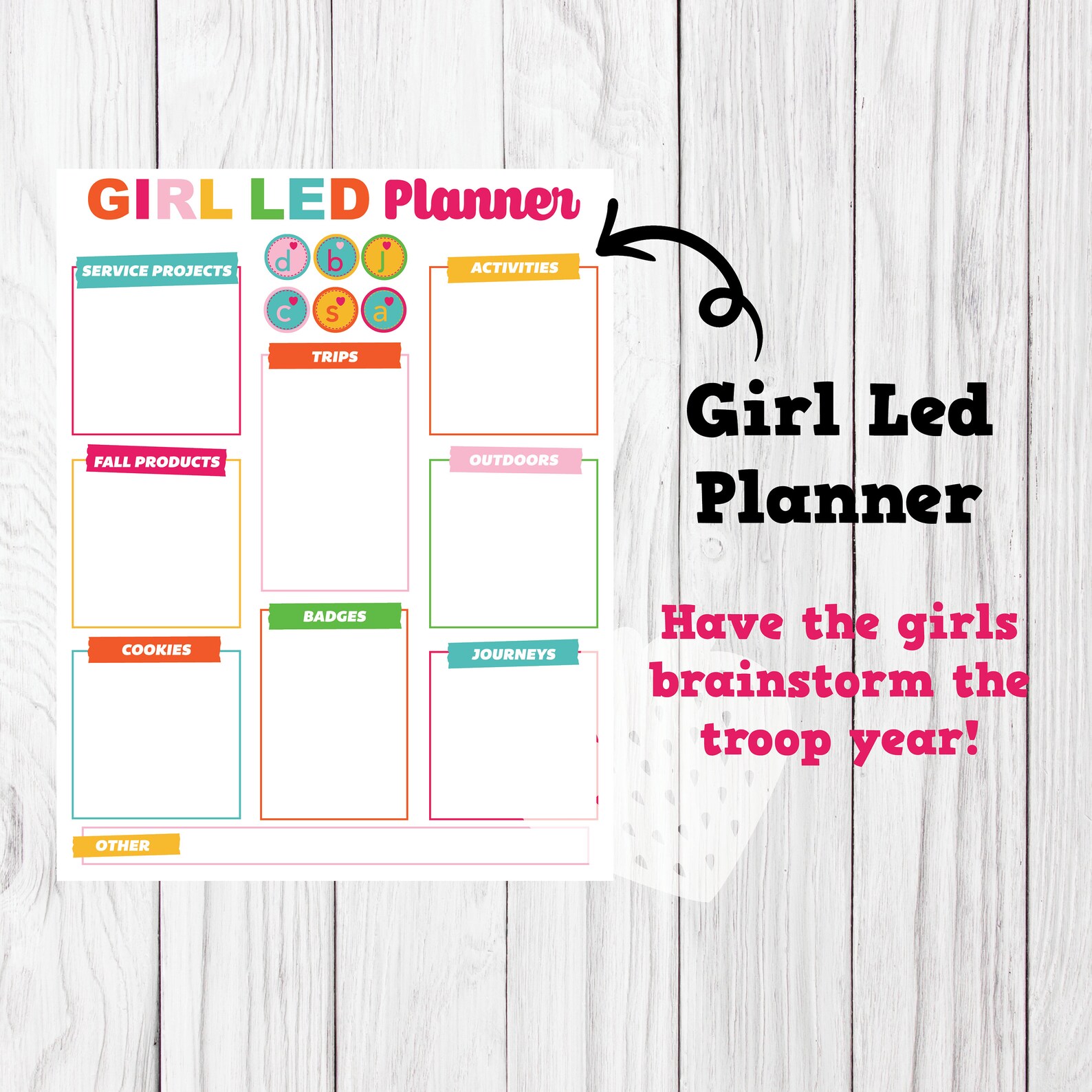 Girl-led Year Planner for Leader Planning Single Page Girl Scouts ...