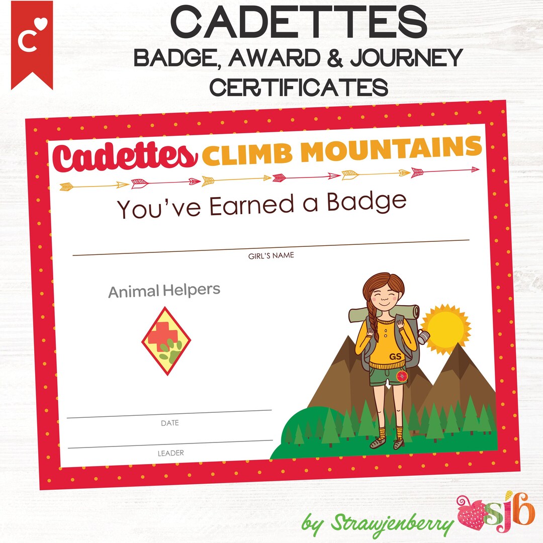 Girl Scout Cadette Badge Certificates: Journey Badge Award Set ...