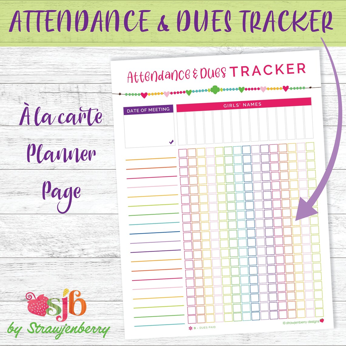 Troop Meeting Attendance and Dues Tracker Single Page Leader Planner ...