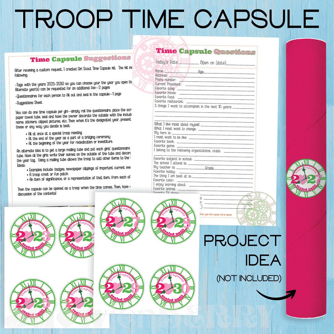 Troop Activity Time Capsule Kit Girl Scouts Inspired Printable Dated ...