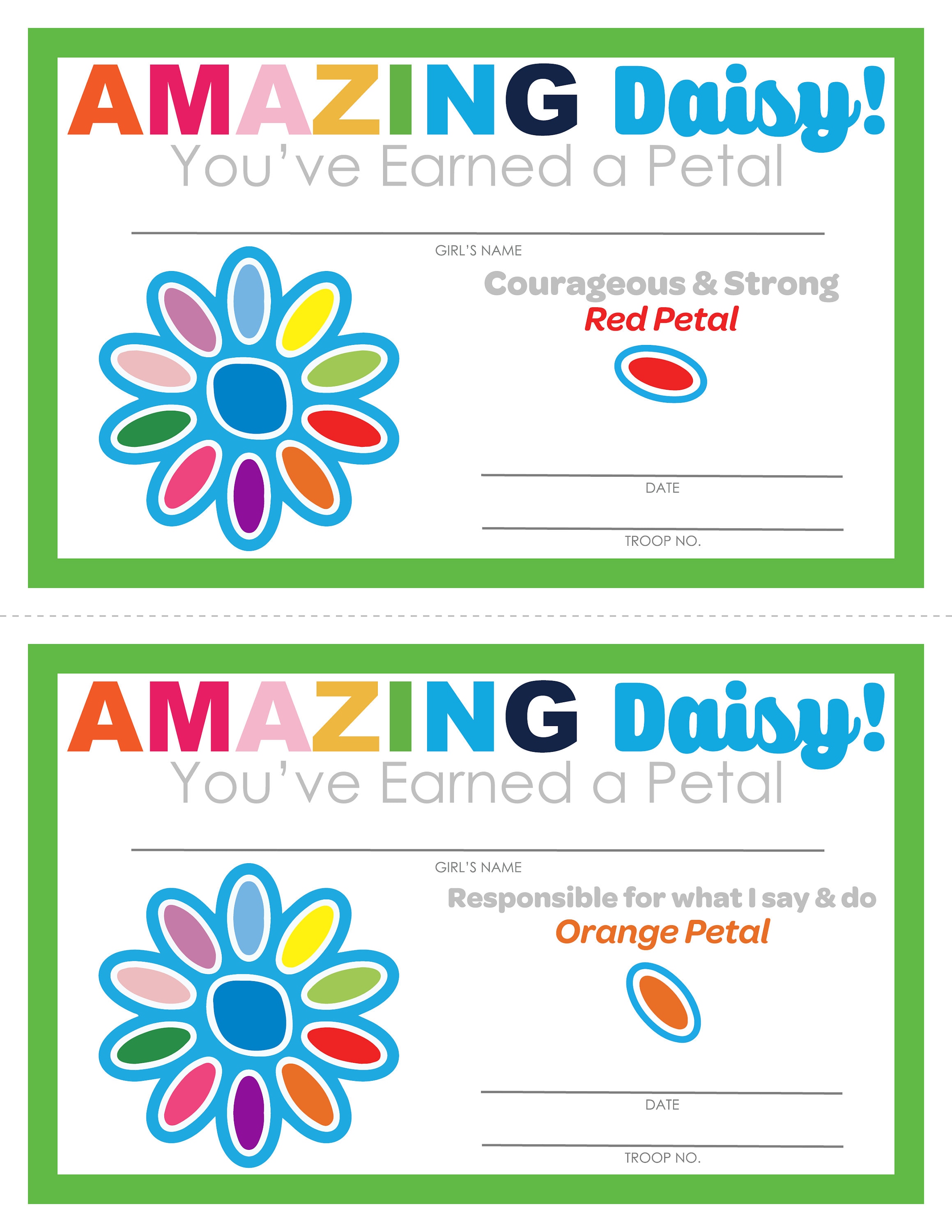 Girl Scout Daisy Petal Certificate