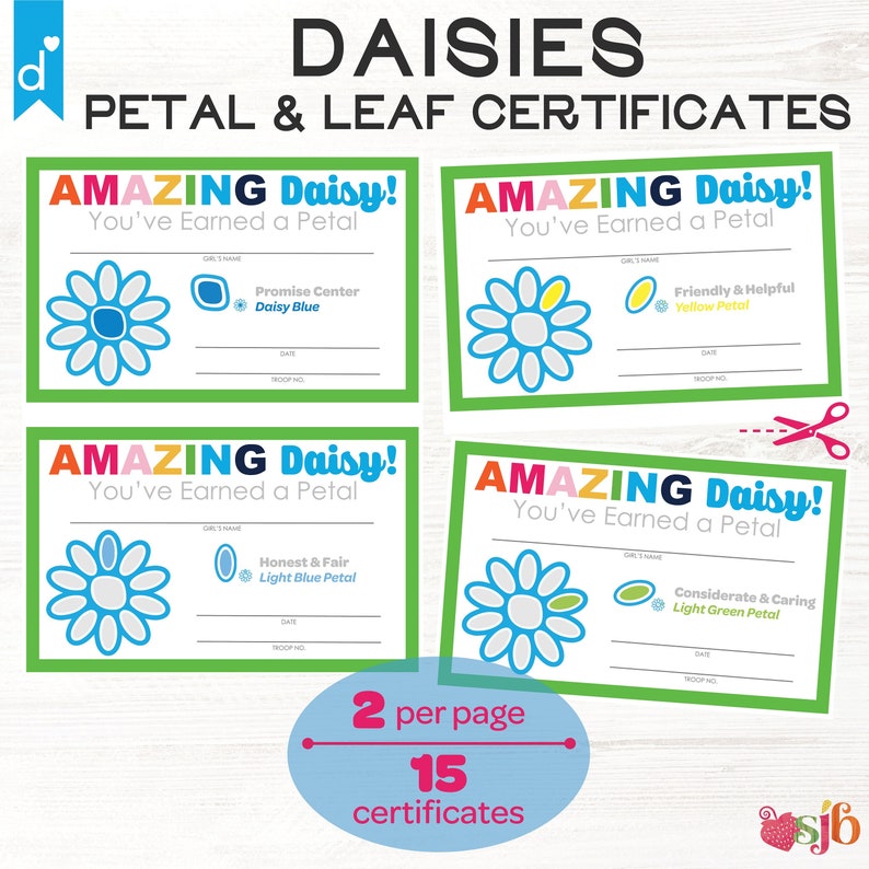 2024 Girl Scouts Inspired Daisy Petal & Leaf Certificates Fillable PDF ...
