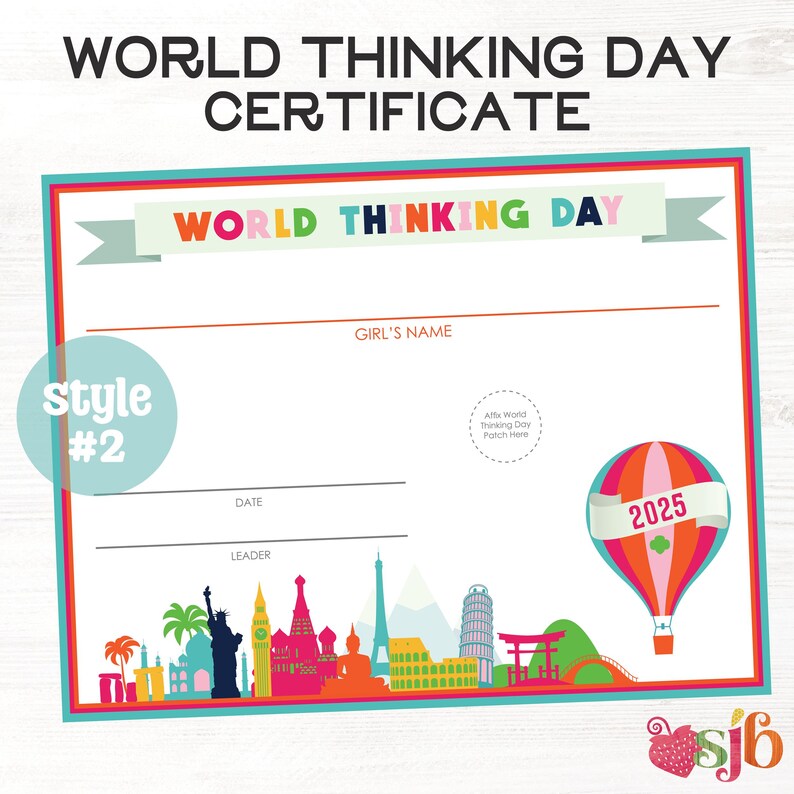 World Thinking Day Badge Patch: Fillable Certificate (PDF Download) - Etsy
