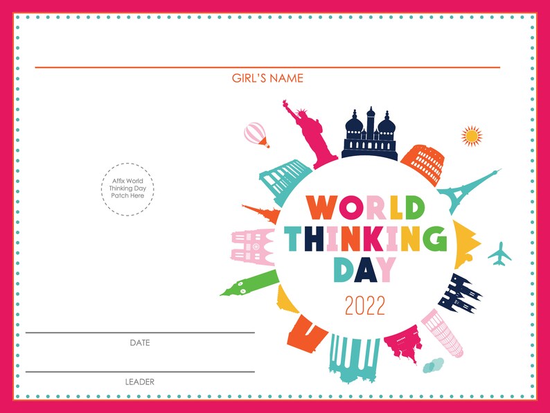 World Thinking Day Badge Patch FILLABLE Certificate Style 2 - Etsy