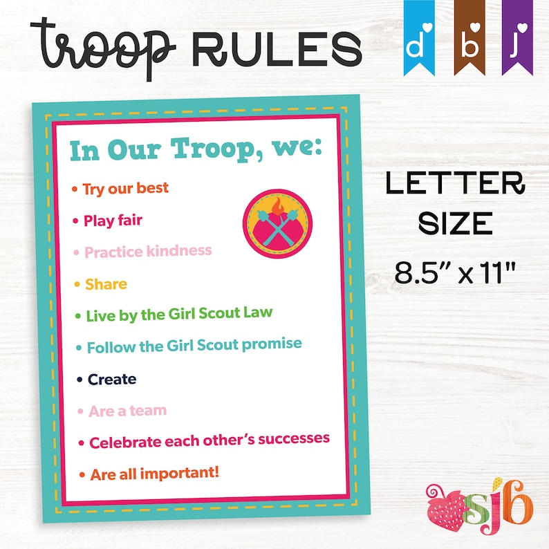 Troop Meeting Rules Printable Letter Size 8.5 X 11 Girl Scouts Inspired ...