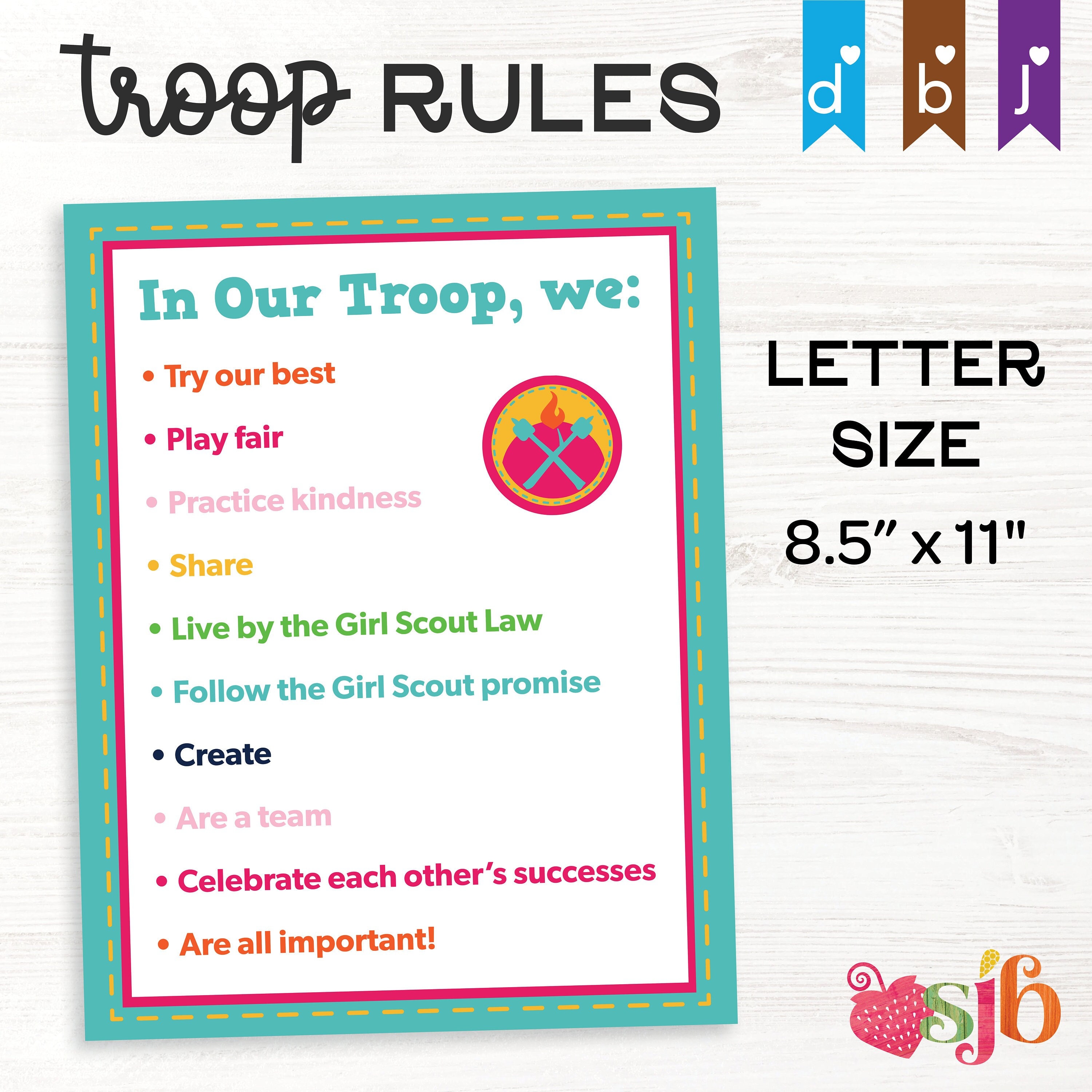 Troop Meeting Rules Printable Letter Size 8.5 X 11 Girl Scouts Inspired ...