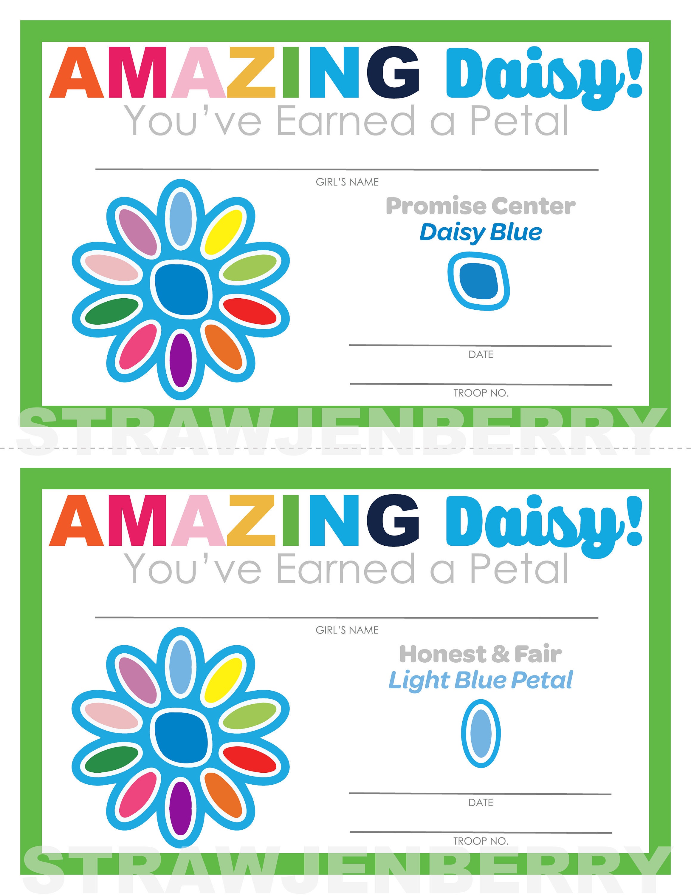 Girl Scout Daisy Petal Certificate
