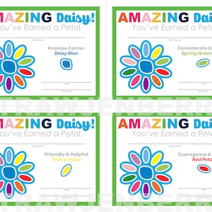 Daisy Petal & Leaf Certificates Complete Set Fillable 4-up Girl Scouts ...