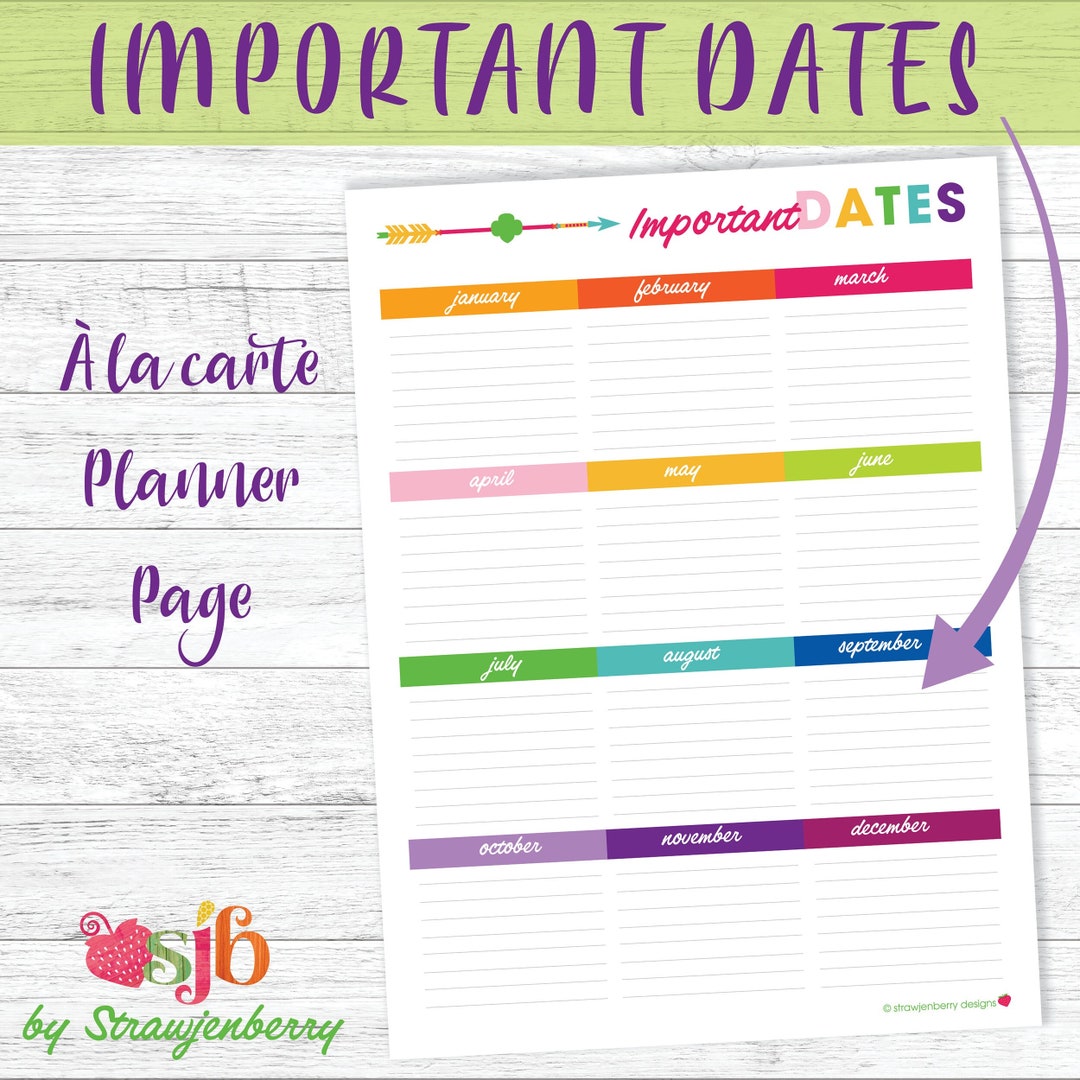 Fillable Important Dates Planner: Single Page Leader Printable (PDF) - Etsy