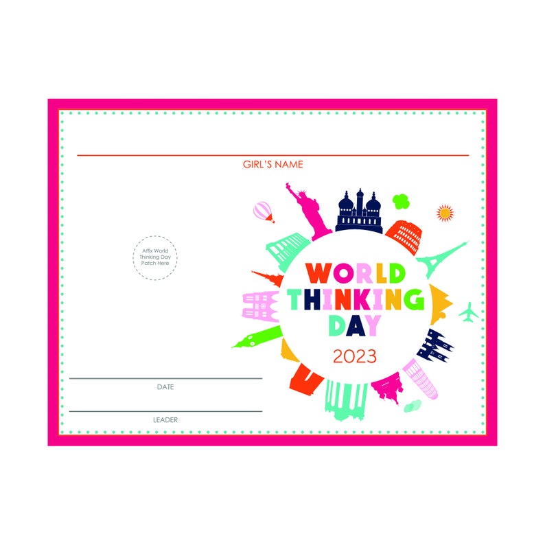 World Thinking Day Badge Patch FILLABLE Certificate Style 2 - Etsy