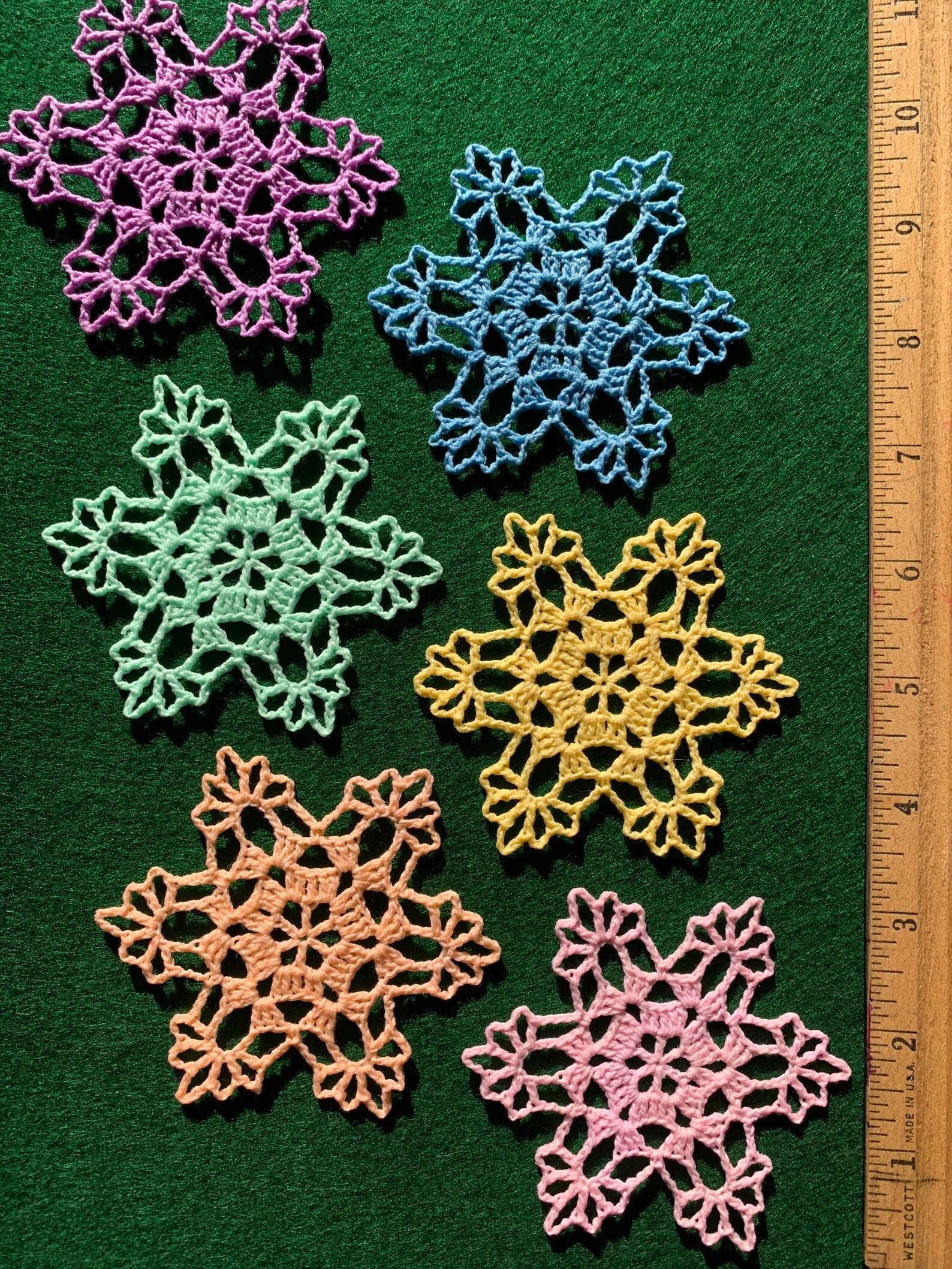 6 Crochet Snowflakes Assorted Colors - Etsy
