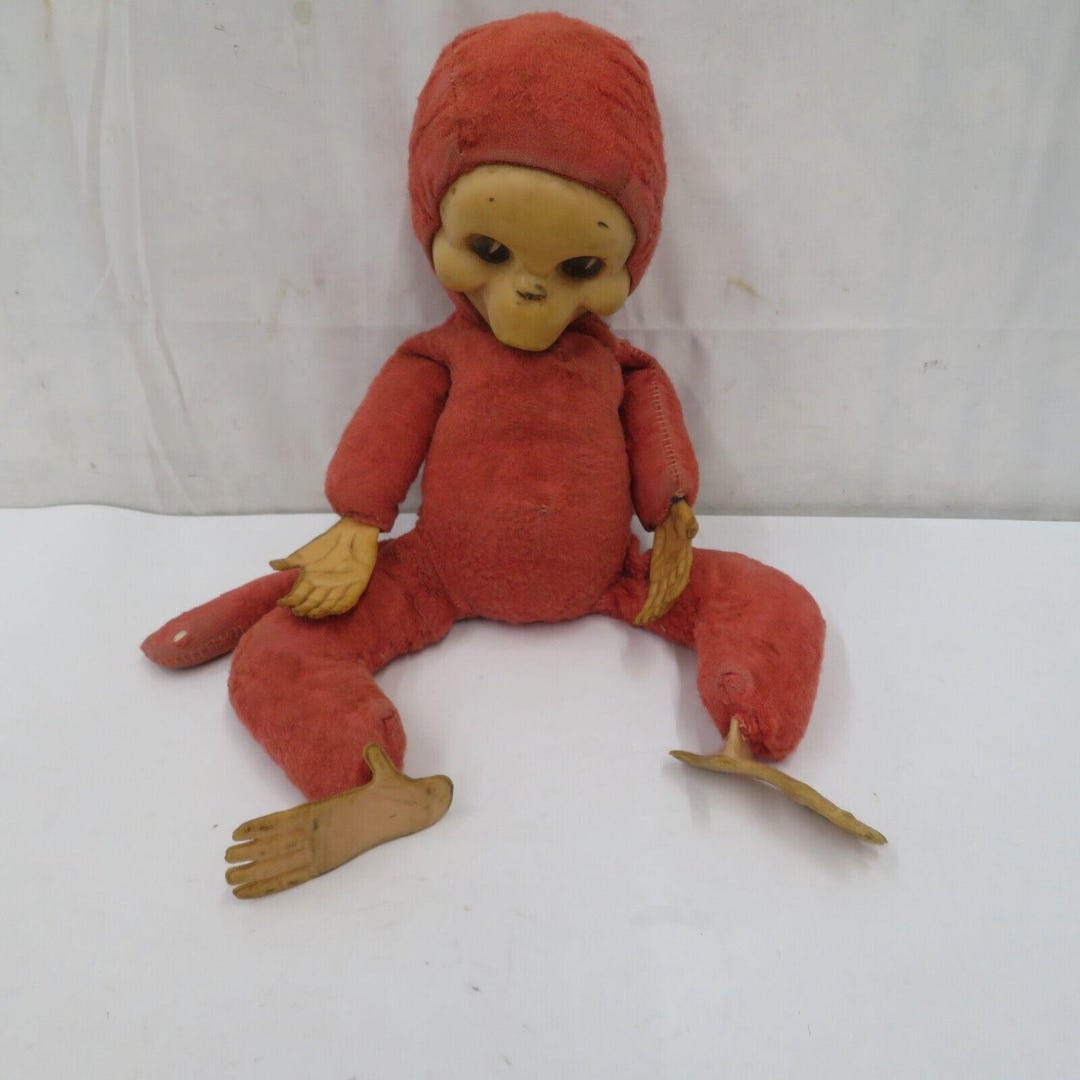 Vintage Rubber Face Bear Rare Pink Monkey Plush Stuffed Toy Rushton ...