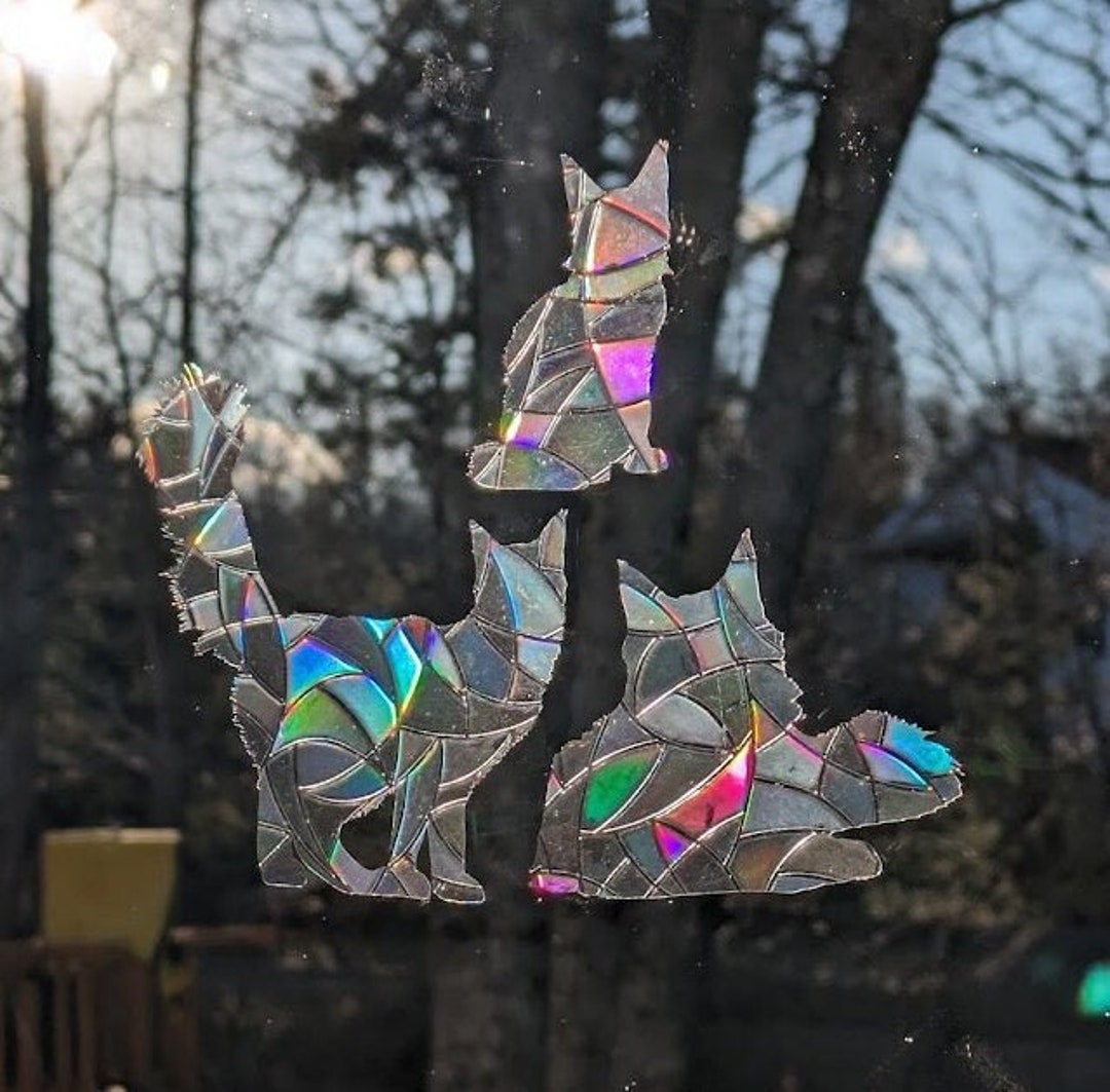 Long Haired Cat Window Cling Suncatcher Decals - Maine Coon Rainbow ...