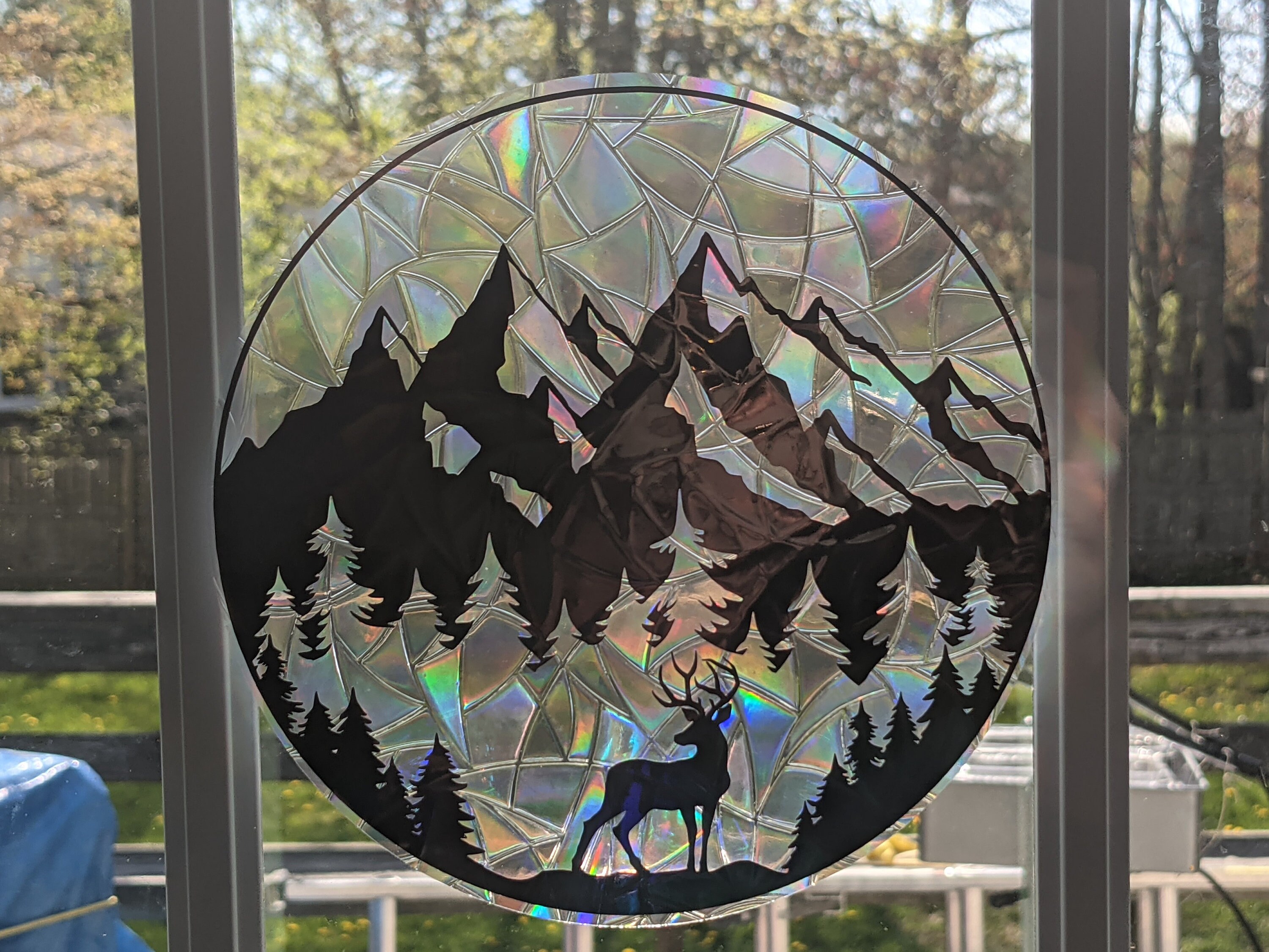 Mountain Landscape Suncatcher - Window Cling Decal - Deer - Holographic ...