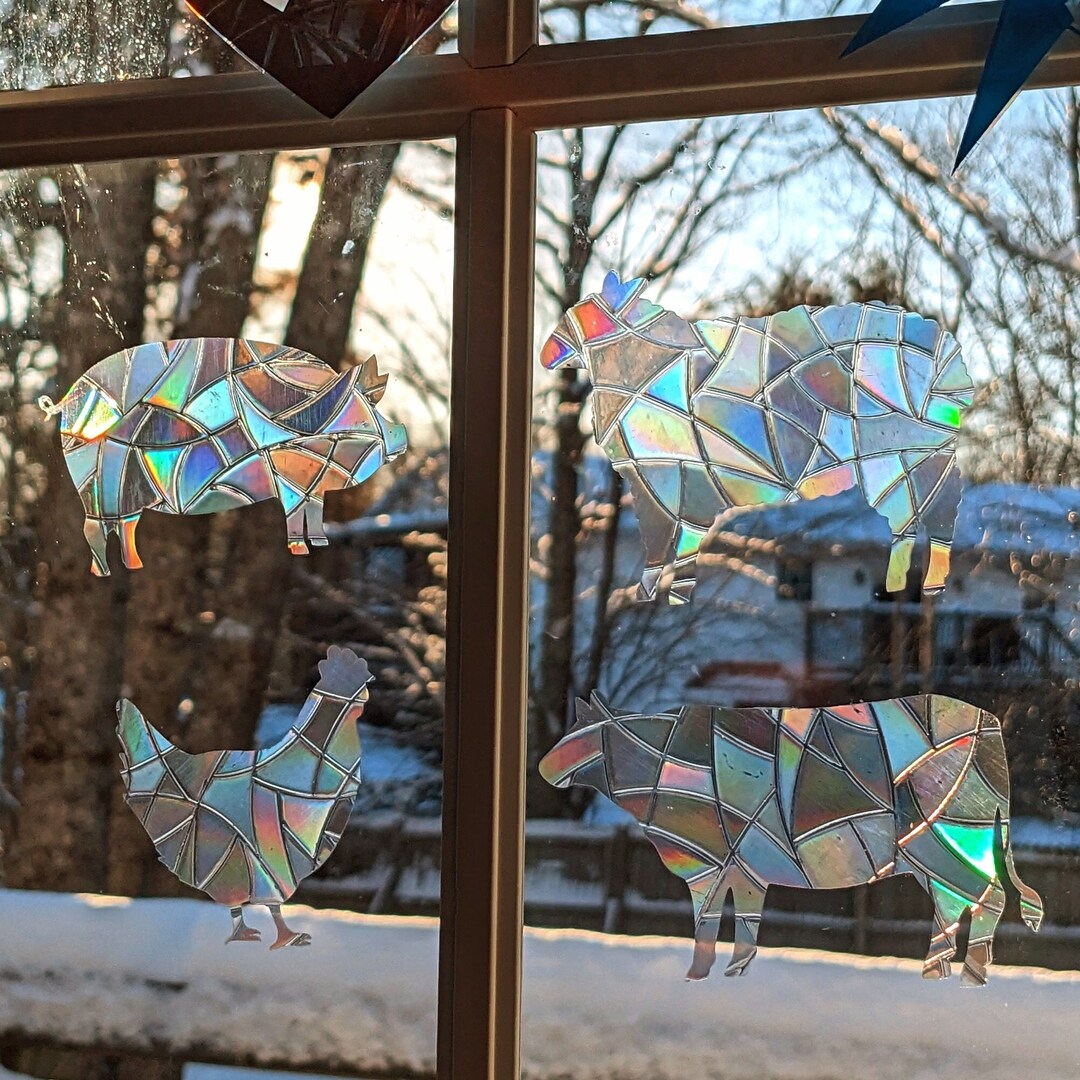 Farm Animal Window Cling Sun Catcher Sets - Reusable Cow, Sheep ...