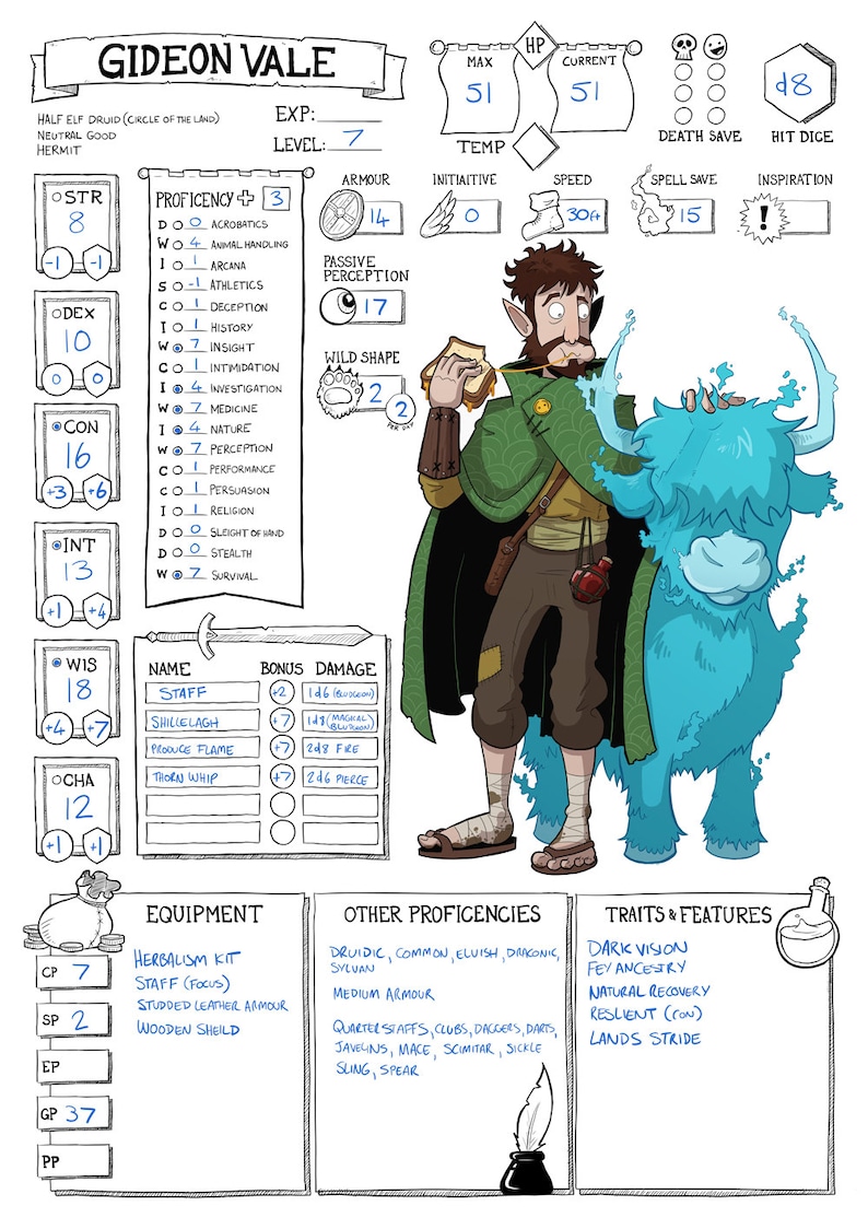 Dungeons and Dragons 5th Edition Custom Illustrated Character | Etsy