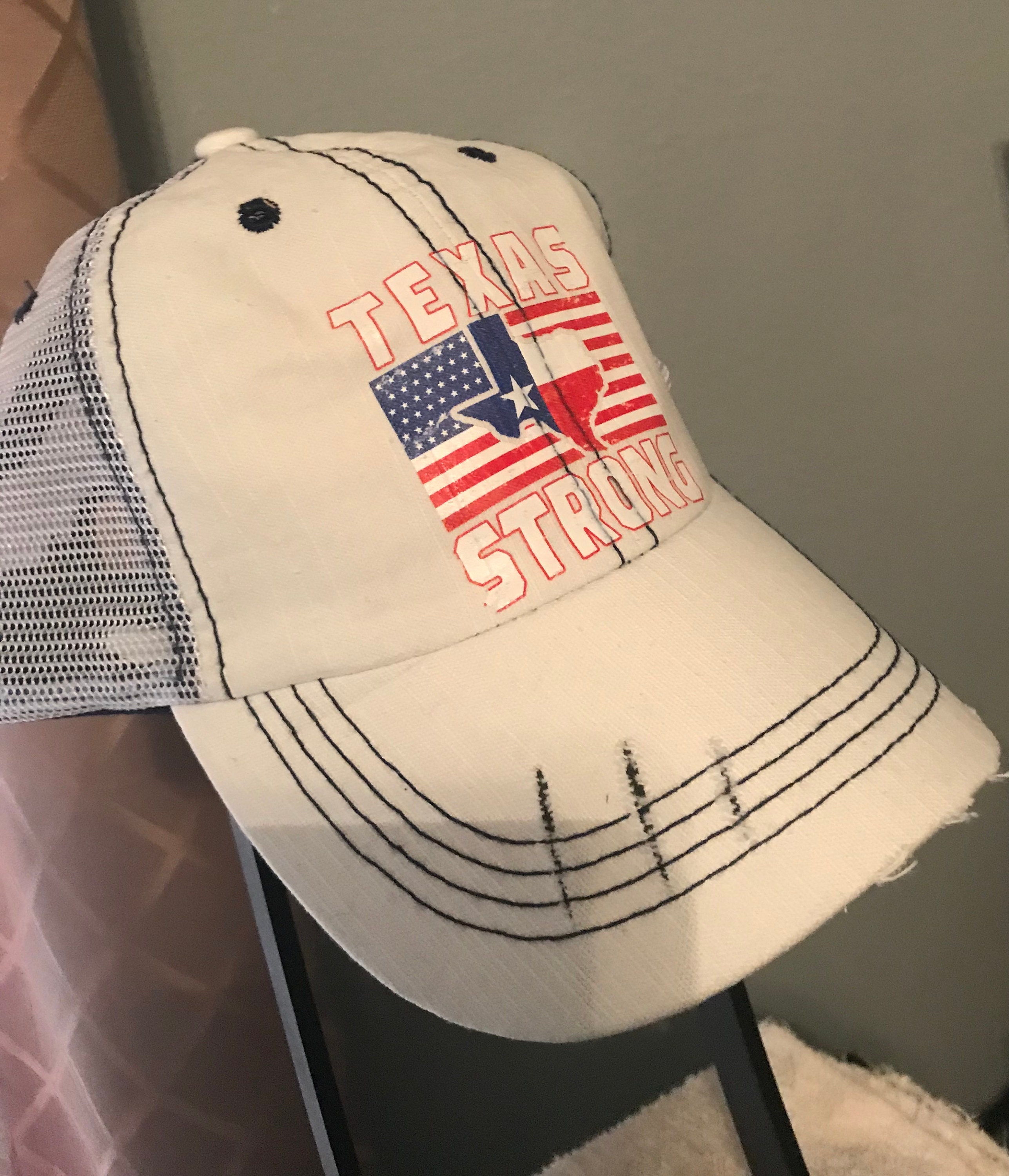 Texas Strong Baseball Cap White With Navy Stitching Mesh Back - Etsy