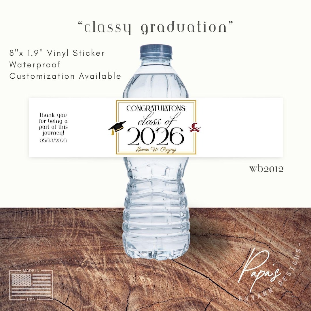 Custom Graduation Water Bottle Labels: Personalized Party Favor- WB2012 ...