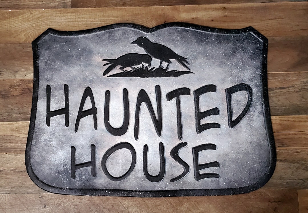 Fall Metal haunted House Sign Black White Rustic Embossed Sign Wall ...