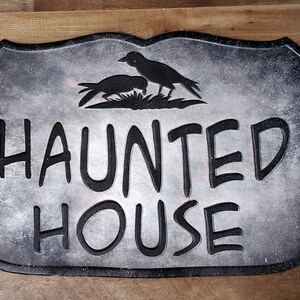 Fall Viral Metal "haunted House" Sign Black White Rustic Embossed Sign ...