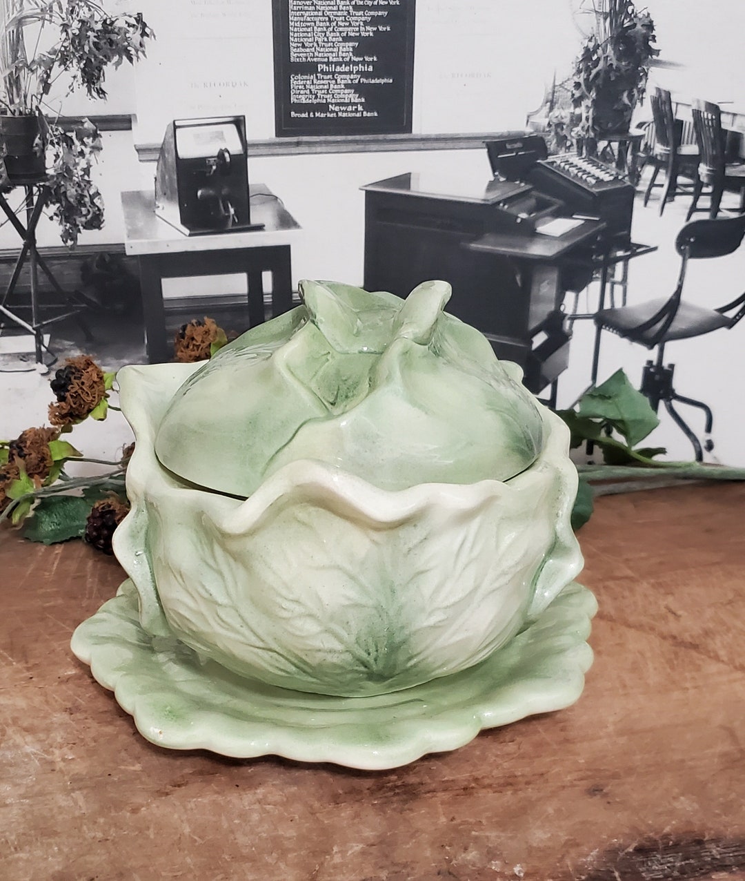 Green Cabbage Cabbageware Soup Tureen Leaf Ceramic Spring Farmhouse ...