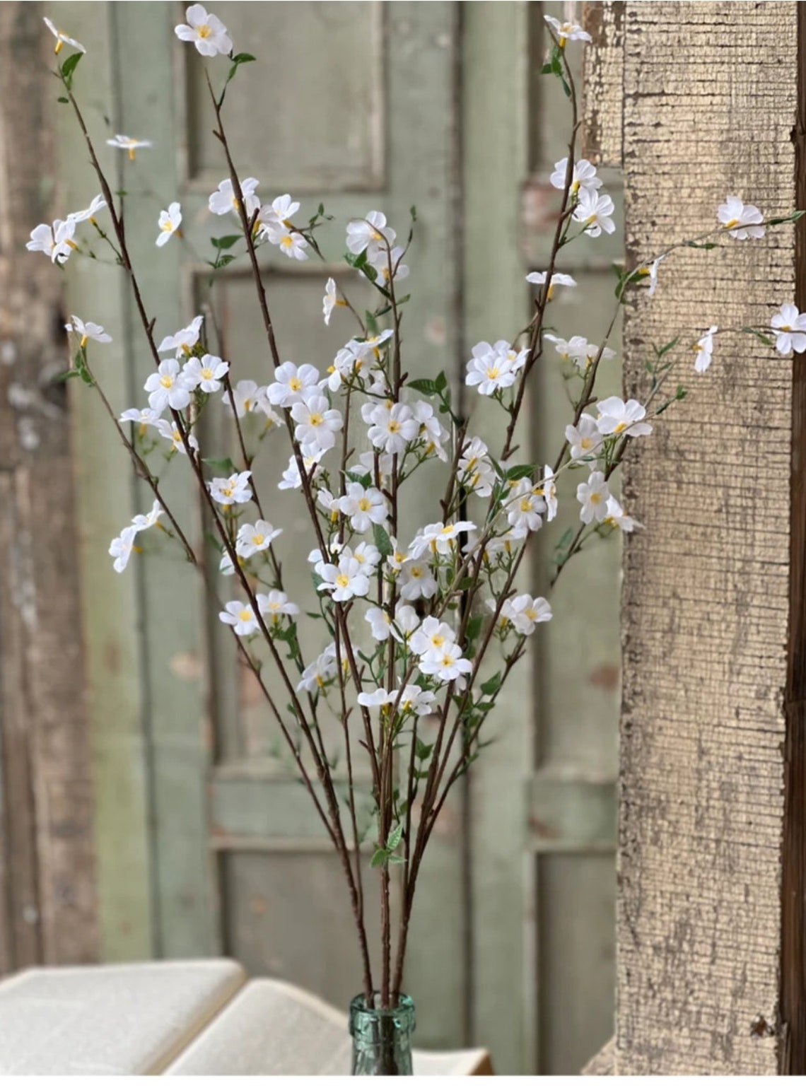 White Wild Bossom Floral Stem Spray Farmhouse Neutral Color Vase Decor ...