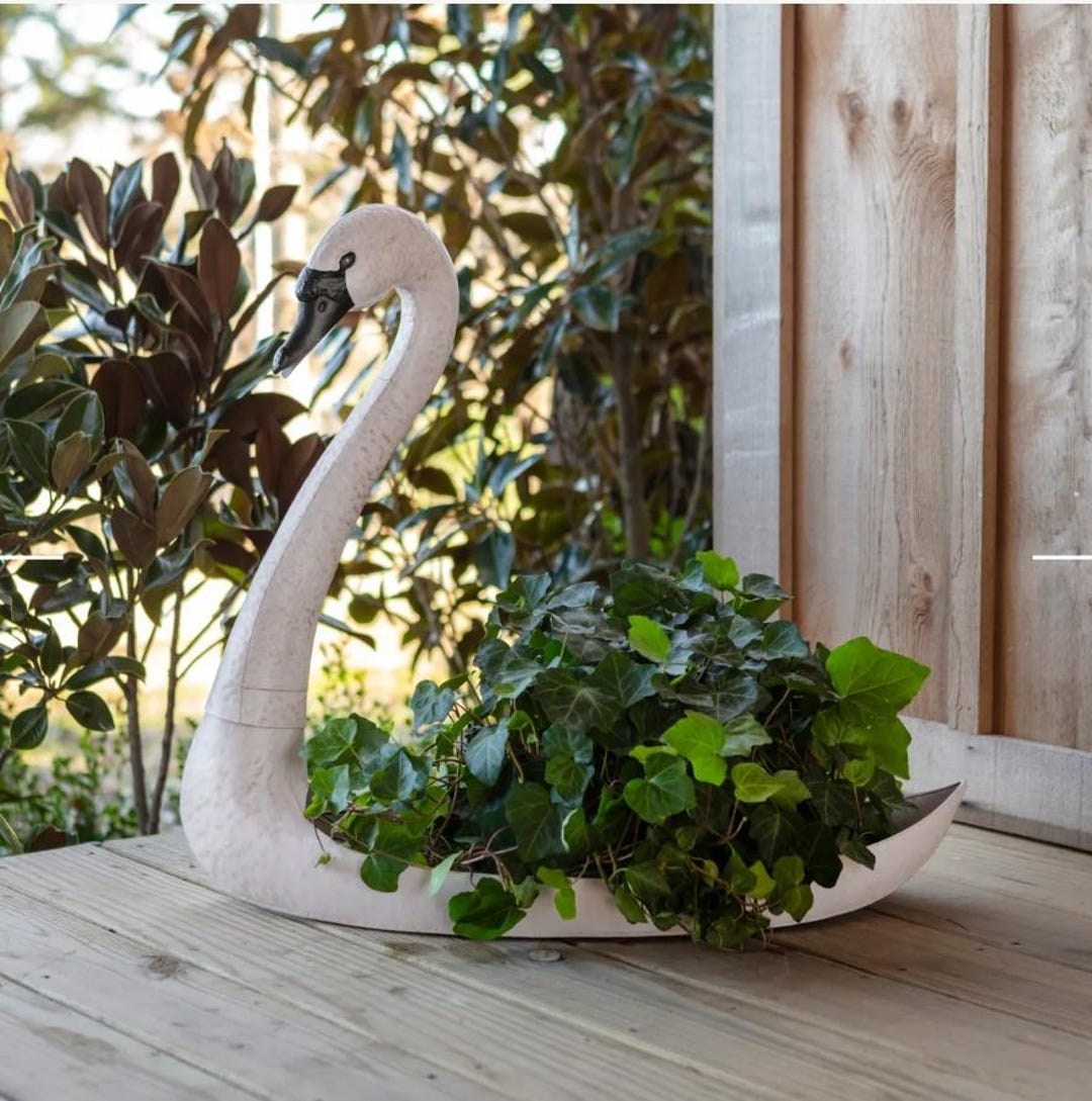 Aged Metal Swan Container Planter Porch Garden Container Pot Holder ...