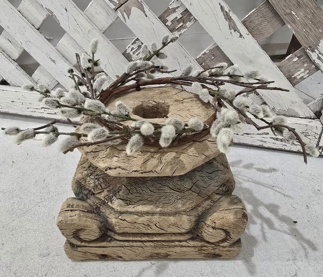 Antique Bleached Wood Capital Riser Candle Holder Column Base Farmhouse ...