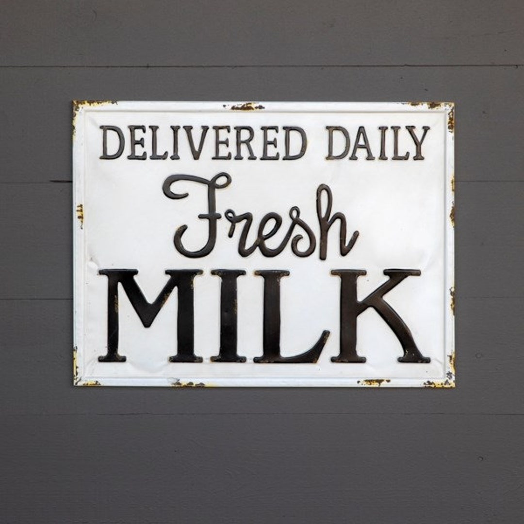 Rustic Farmhouse Fresh Milk Sign Black and White Embossed Lettering - Etsy