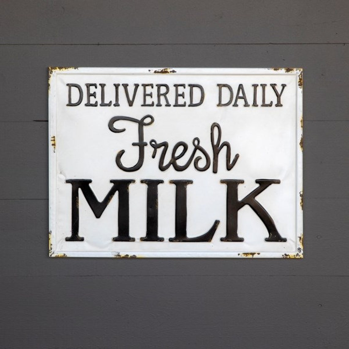 Rustic Farmhouse Fresh Milk Sign Black and White Embossed Lettering - Etsy