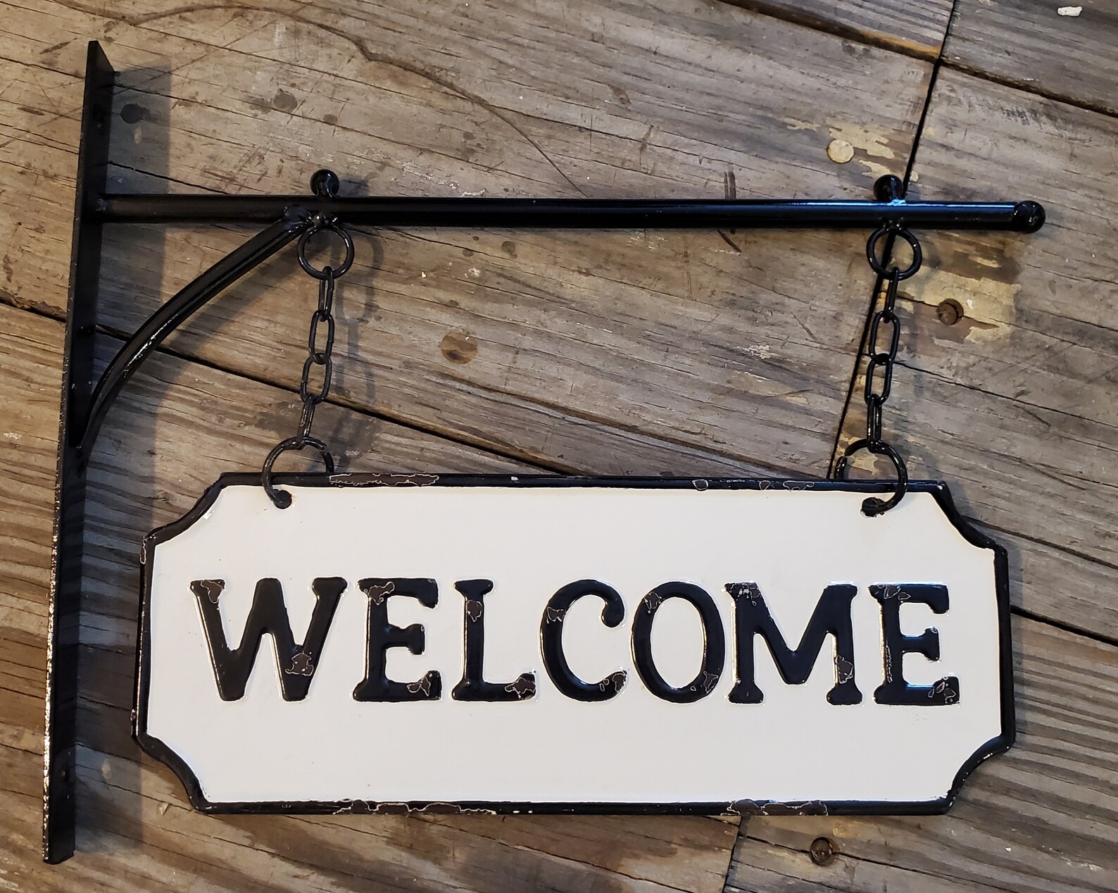 Metal Welcome Sign With Hanging Display Bar Farmhouse Black - Etsy