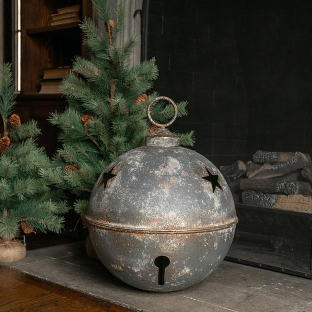 Jumbo Extra Large Gray/gold Metal Tin Large 20 Jingle Bell Christmas ...