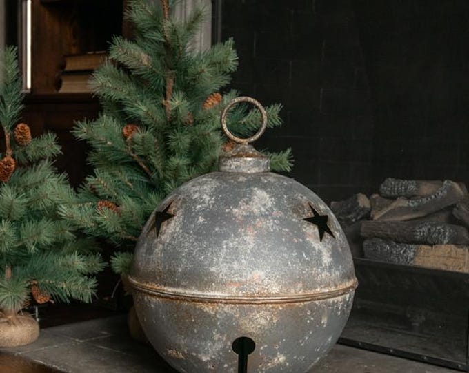 Jumbo Extra Large Gray/gold Metal Tin Large 20" Jingle Bell Christmas ...