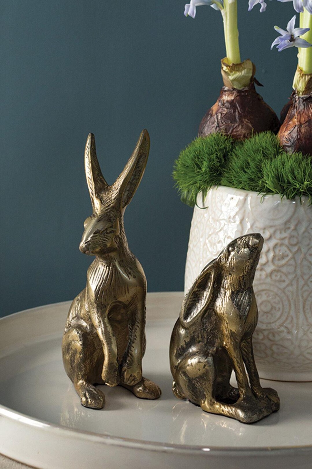 Gold Set of 2 Bea Bunny Rabbits Easter Decor Spring Decorating Metal ...