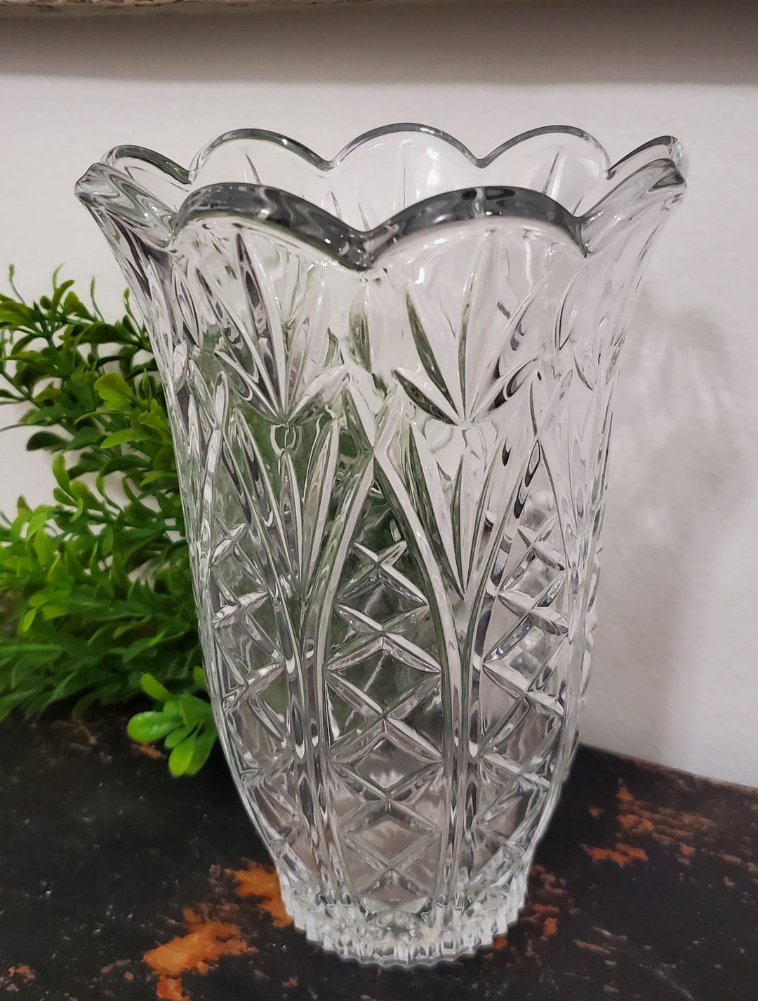Vintage Crystal Vase Scalloped Edge French Style Lead Crystal Flower ...