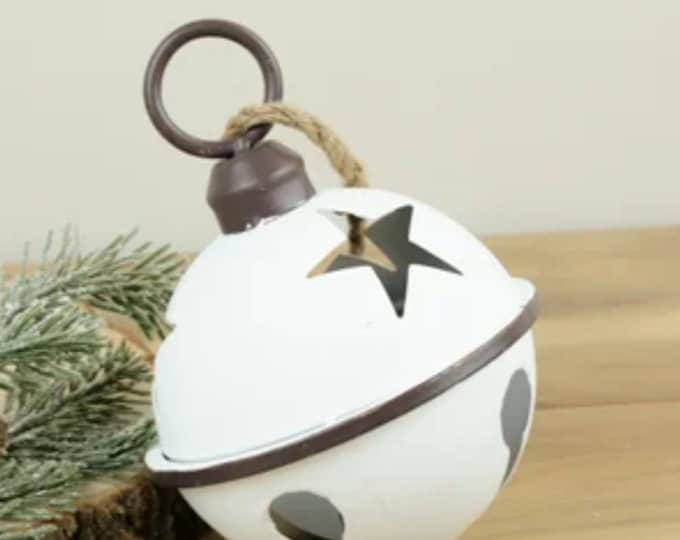 Jumbo White Metal Tin Large 10" Jingle Bell Christmas Decorating Metal ...
